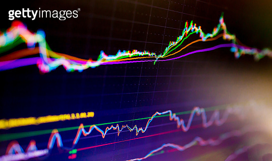 Selective focus of Business graph charts of financial instruments with ...