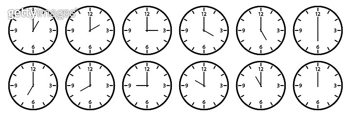 Clock set. Different times. Outline design. Vector 이미지 (1191449203 ...
