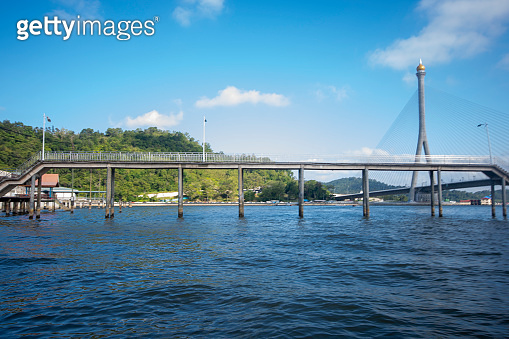 Bridge at river village of Kampong Ayer in Bandar Seri Begawan, Brunei ...