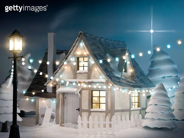 Christmas time - House with lightbulbs and first star 이미지 (1192106269 ...