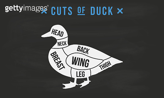 Cuts of meat. Duck cuts. Butcher's guide diagram. Vintage poster for ...