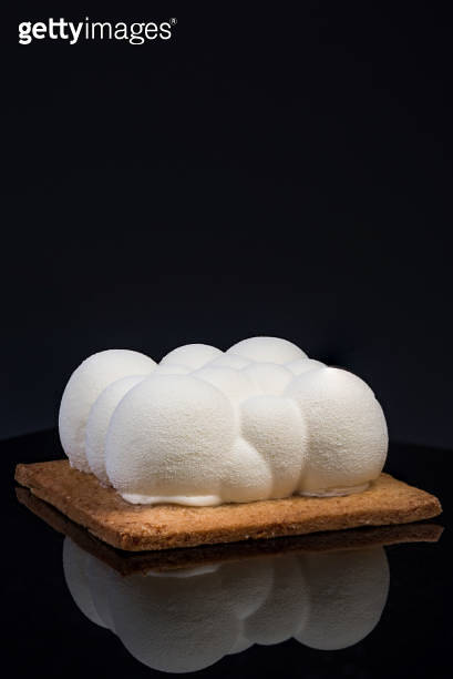 Artisan Monoportion Patisserie Dessert Cake on Black Reflective ...