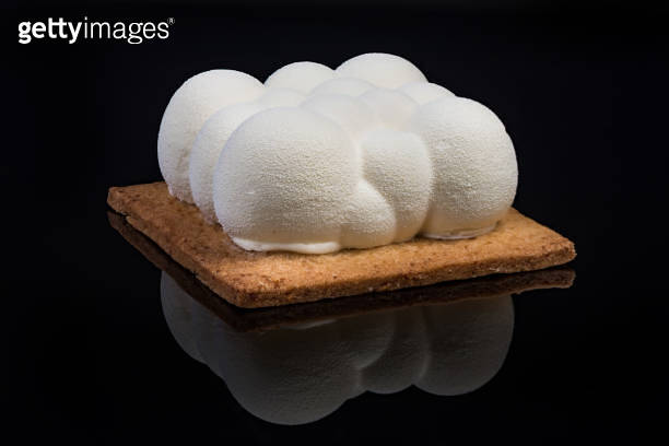 Artisan Monoportion Patisserie Dessert Cake on Black Reflective ...