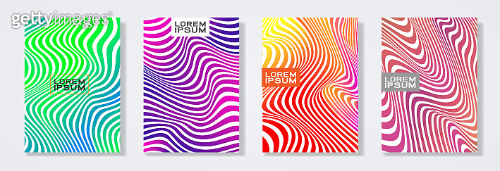 Set of minimal colorful template design. Wavy strip colorful halftone ...