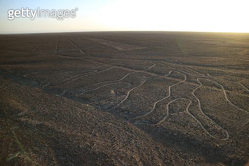 The famous large ancient geoglyphs Nazca lines called Arbol (tree) in ...