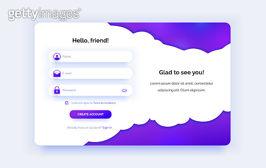 Sign Up page. Purple gradient. Registration form (1095289088) 일러스트, 무료 ...