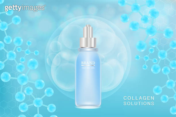 Beauty product ad design, blue cosmetic container with collagen ...