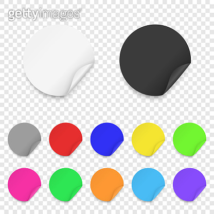 Vector Realistic 3d Round Adhesive Colored Blank Paper Sticker Icon Set ...