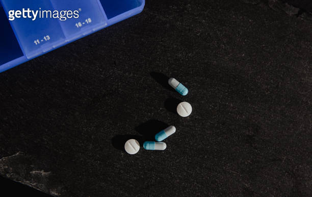 Blue medication box. Medical and pharmaceutical concept. 이미지 ...