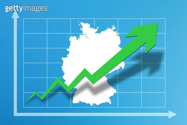 Business growth chart with Germany map on blue background 이미지 ...