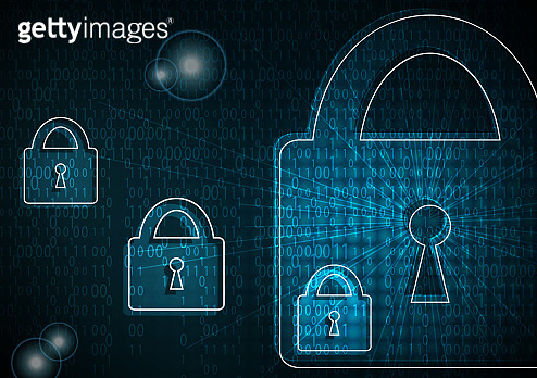Digital lock guard binary code sign. Abstract security technology on a ...