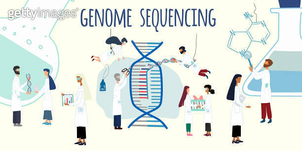 Scientists exploring, working by human genome project. CRISPR- Cas9 ...