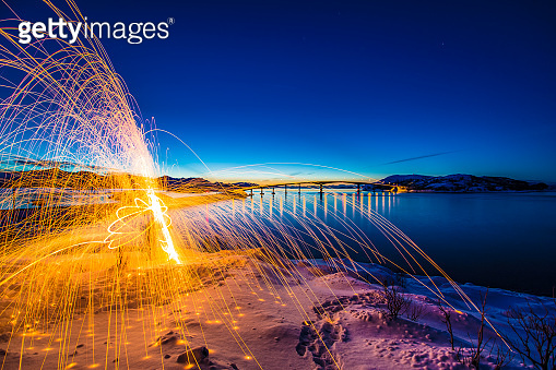 Arctic and Fire Sommaroy Island Northern Norway 이미지 (1133114475) - 게티이미지뱅크