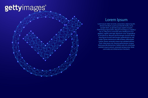 Check mark in circle round from futuristic polygonal blue lines and ...