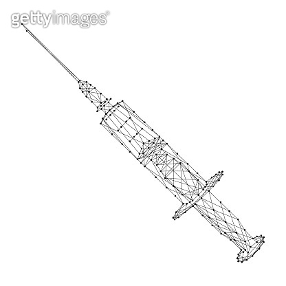 Medical syringe for injection of drugs from abstract futuristic ...