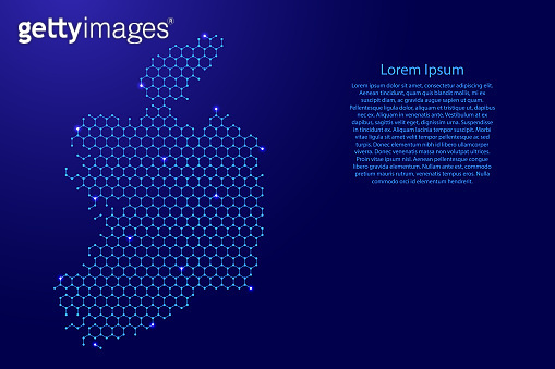 Republic of Ireland map from futuristic hexagonal shapes, lines, points ...