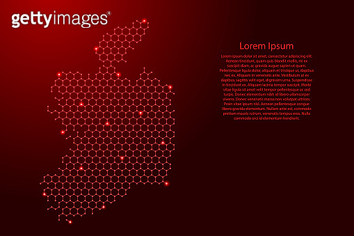 Republic of Ireland map from futuristic hexagonal shapes, lines, points ...