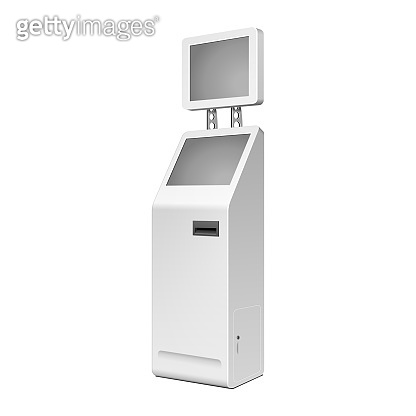Outdoor White. Payment Terminal. ATM, POS, POI Advertising Stand On White Background. 3D Mock Up ...