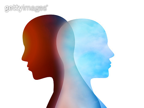 Concept change of mood. Emotions. Bipolar disorder mind mental. Split ...