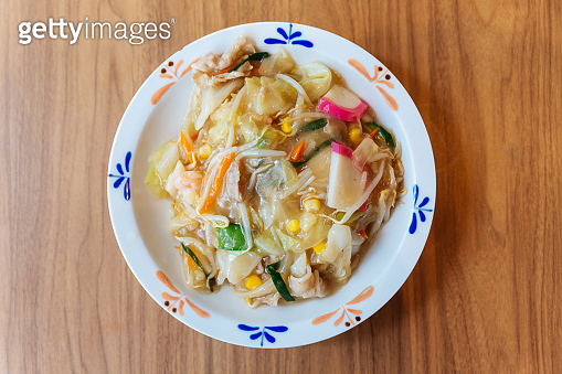 Top view of Champon Ramen (a noodle dish that is a regional cuisine of ...