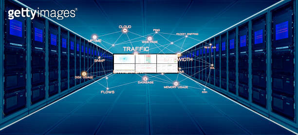 Data center management concept of data center room with server racks ...