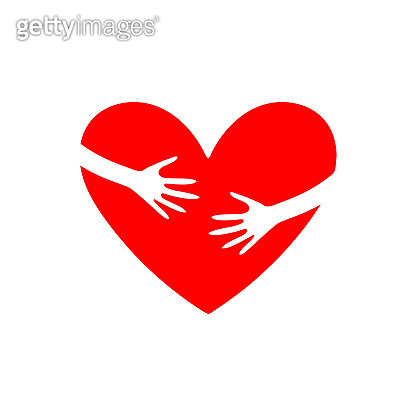 Two hands embrace the heart. Template for world hug day or Valentine's ...