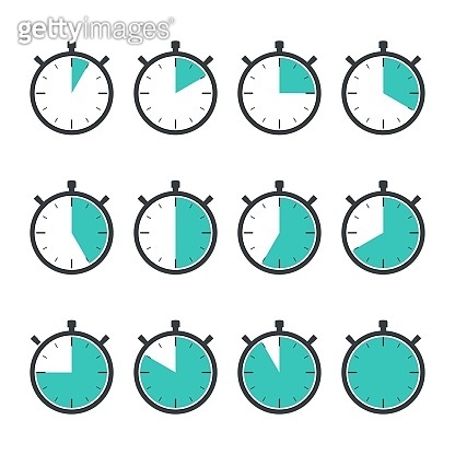 Set of timers. Timer indicators showing from 5 minutes to 60 minutes ...