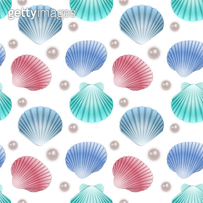 Seamless Endless Pattern with Print of colorful shells and pearls on ...