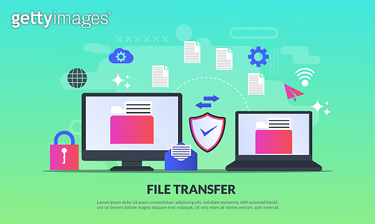 file transfer concept, sharing files between devices with folders on ...