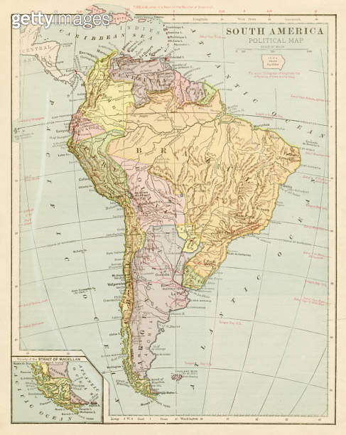 Map of South America 1899 이미지 (1182188530) - 게티이미지뱅크