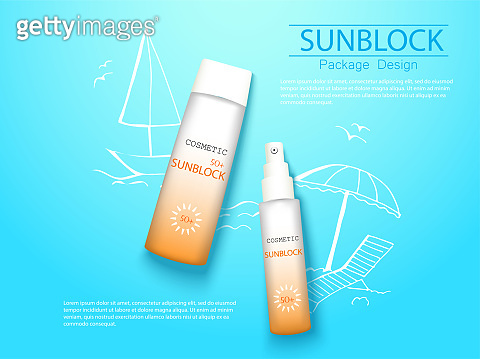top view sunblock sun protection cream and spray realistic ads 3d ...