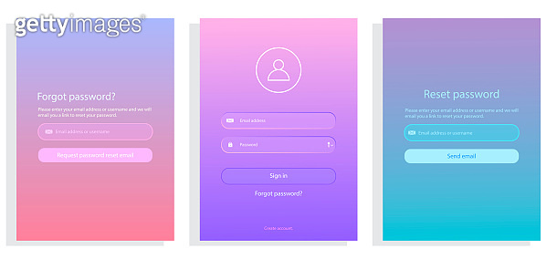 Set ui designs. Reset password form page with gradient background ...