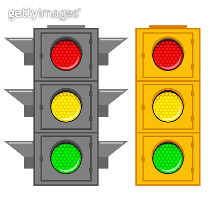 Road traffic light with green, red and yellow signal. Vector cartoon ...