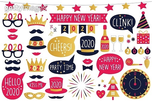 New Year 2020 vector party signs and photo booth props, isolated on ...