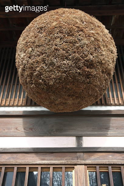 Sugidama, ball made from sprigs of Japanese cedar, traditionally hung ...