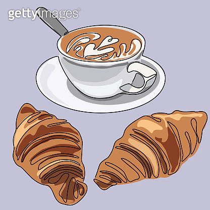 Colored continuous line drawing of cup of coffee or cappuccino with ...