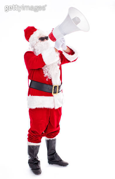 Santa Claus shouting using megaphone (1187343106) - 게티이미지뱅크