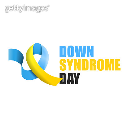 Blue and yellow ribbon with text world down syndrome day logo ...