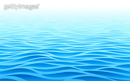 Blue water waves perspective landscape. Vector horizontal wave pattern ...