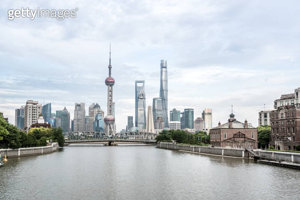 City skyline of Shanghai, China, with the iconic buildings - Stock ...