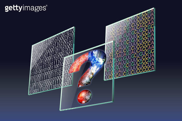 Image of genetic engineering and DNA Microarray. The binary code, the ...