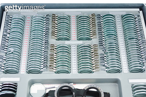 Set of corrective lens, concave lens, convex lens, cylindrical lens for ...