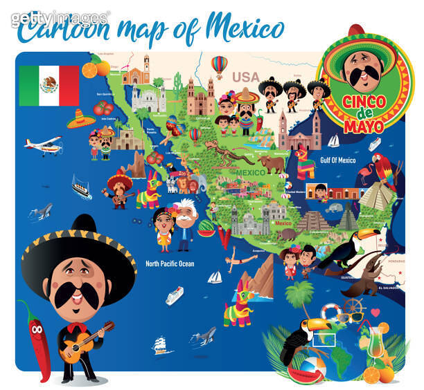 Cartoon Map of Mexico 이미지 (1164933268) - 게티이미지뱅크