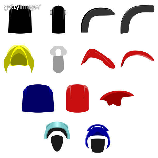 Different types os motorcycle fender front, back and side view isolated ...