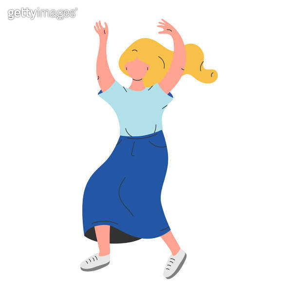 Flat vector illustration of female dancer character having fun. Happy ...