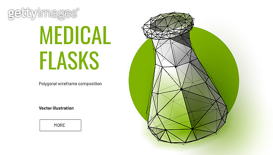Medical Flasks. Low poly wireframe style. Concept of science, chemistry ...