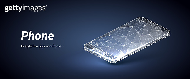 Isometric Smartphone or mobile phone. Low poly wireframe isolated on ...