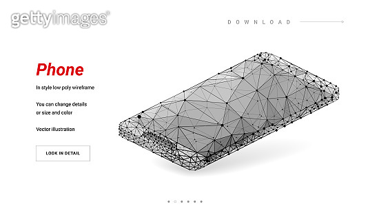 Isometric Smartphone or mobile phone. Low poly wireframe isolated on ...