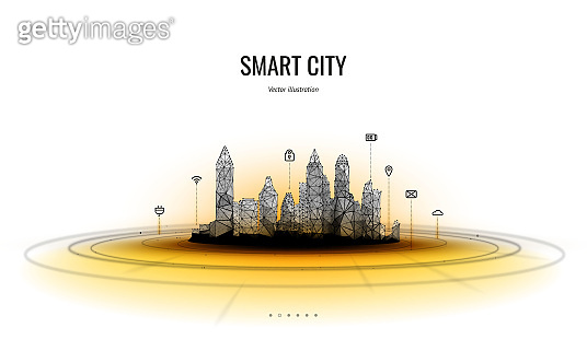 Smart city low poly wireframe on white background.City hi tech abstract ...