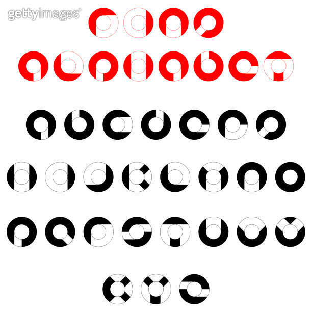Ring vector alphabet font. Parts of a circle, ring, torus. Geometric ...
